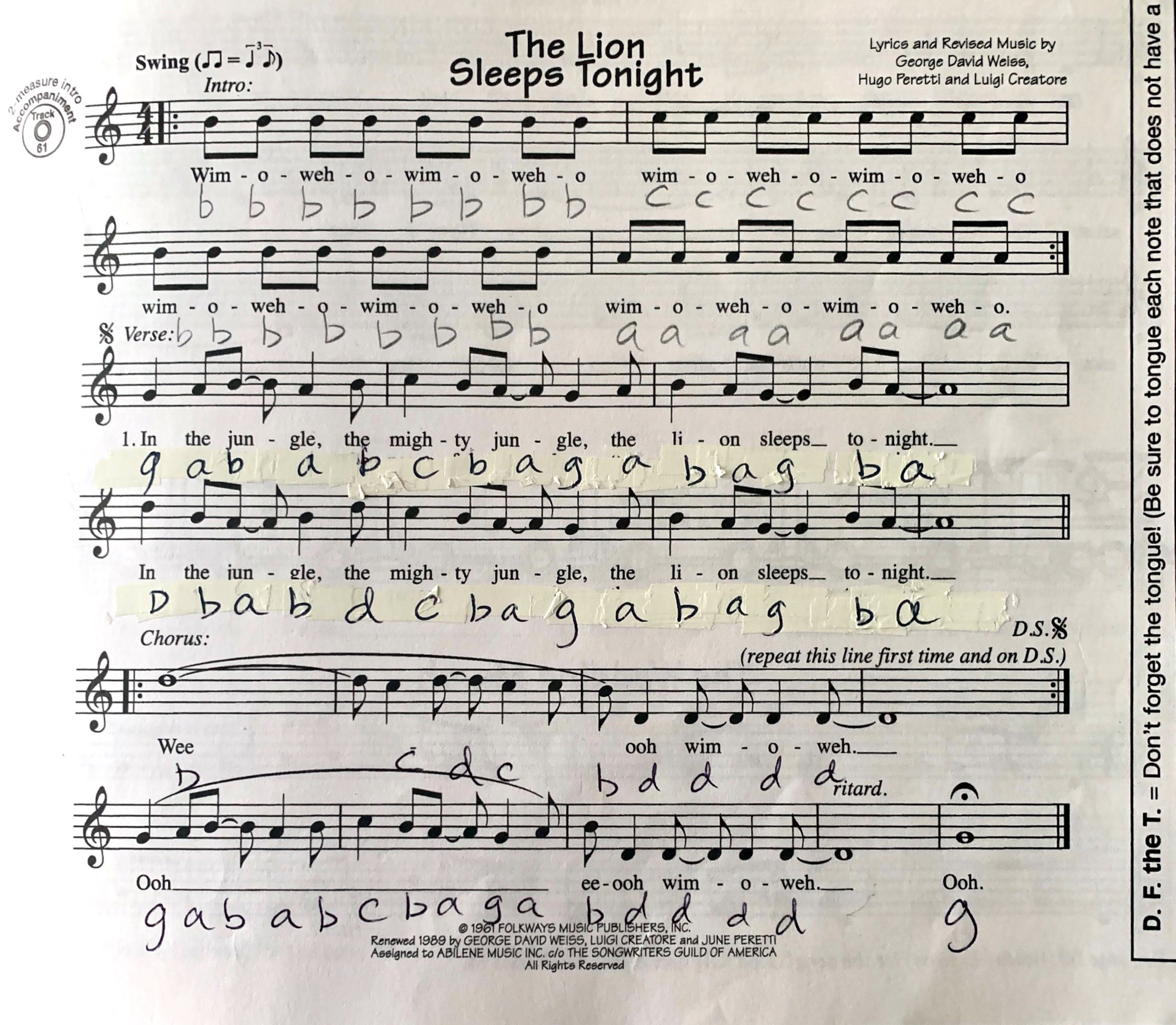 Lion Sleeps Tonight-Notes #recorder #spring2021 – Perrymuse