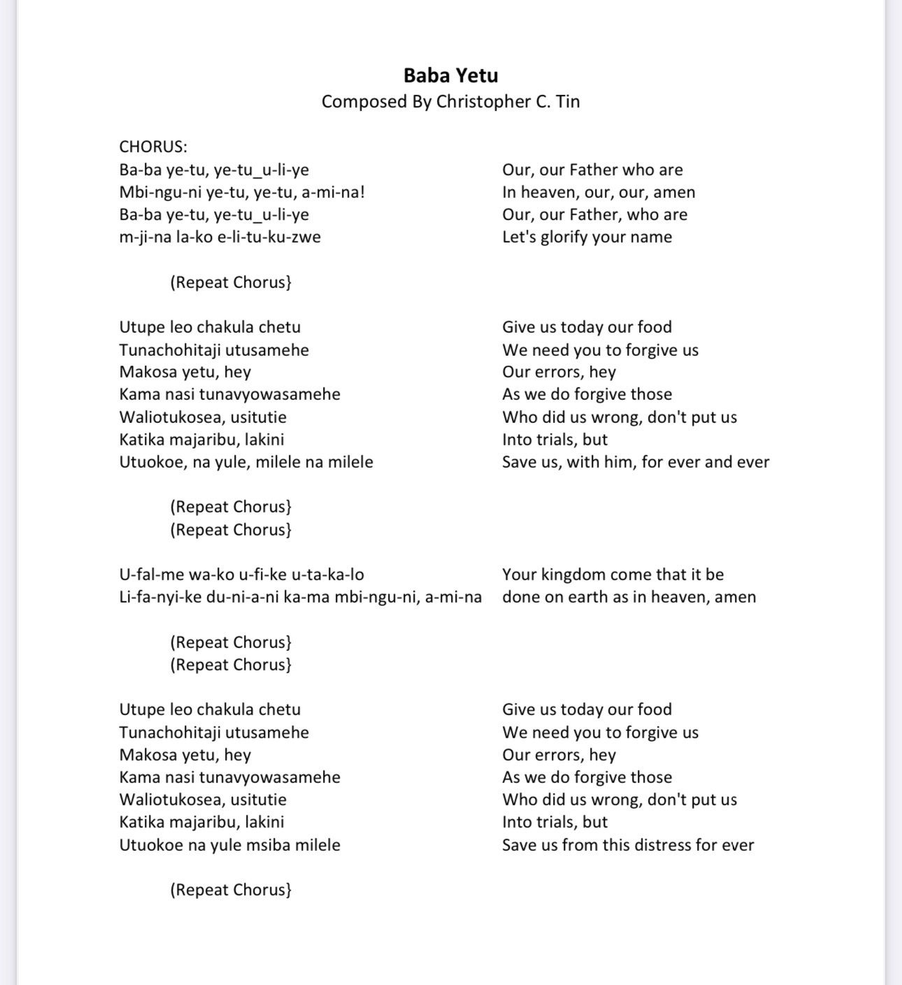 Baba Yetu – Perrymuse
