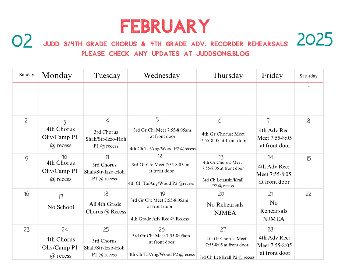 February Schedule Reminder #2172025 – Juddmusic's Blog