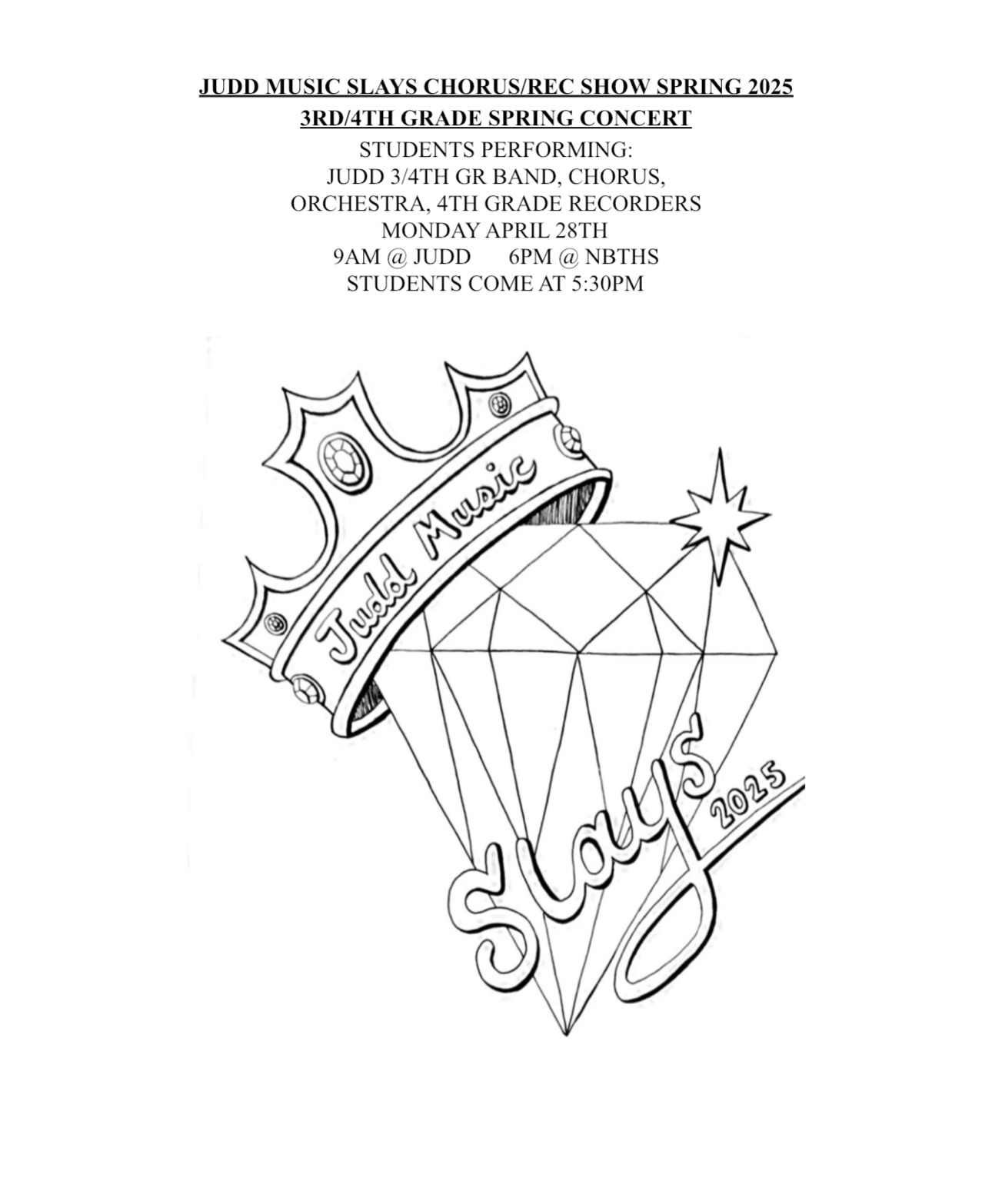 Judd Music Slays Chorus & 4th Recorder Spring 2025 Program Order ...